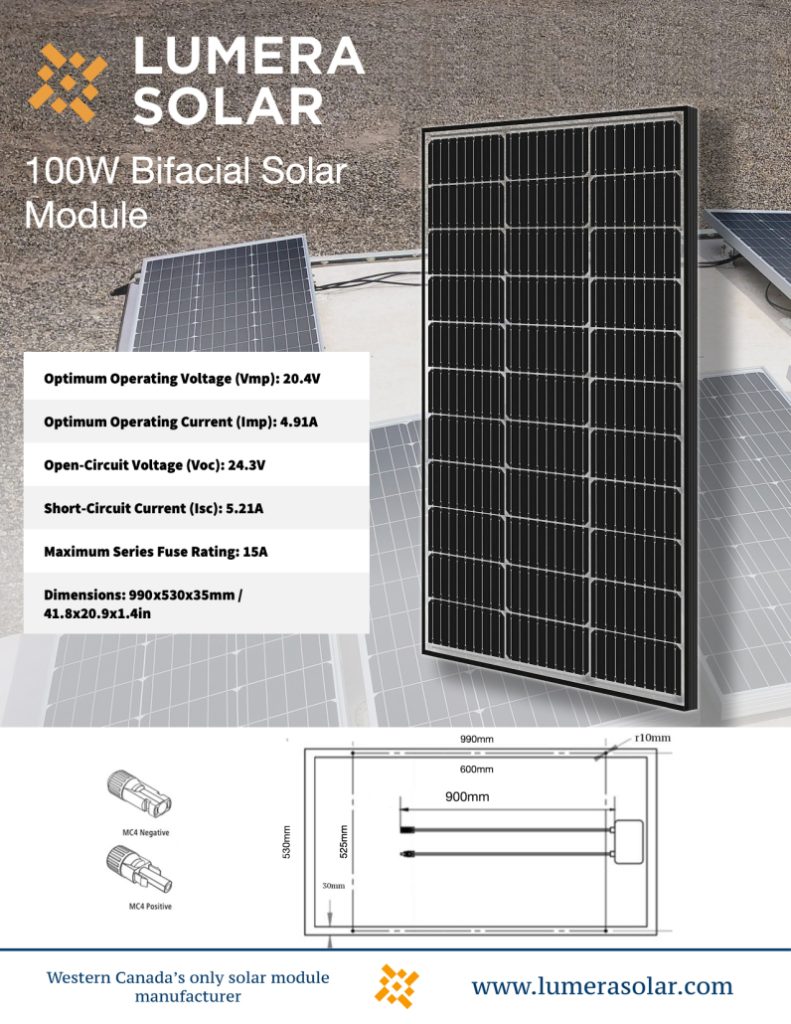 Lumera Bifacial Solar Panel Black Frame 100 Watt | Poco Marine | Vancouver